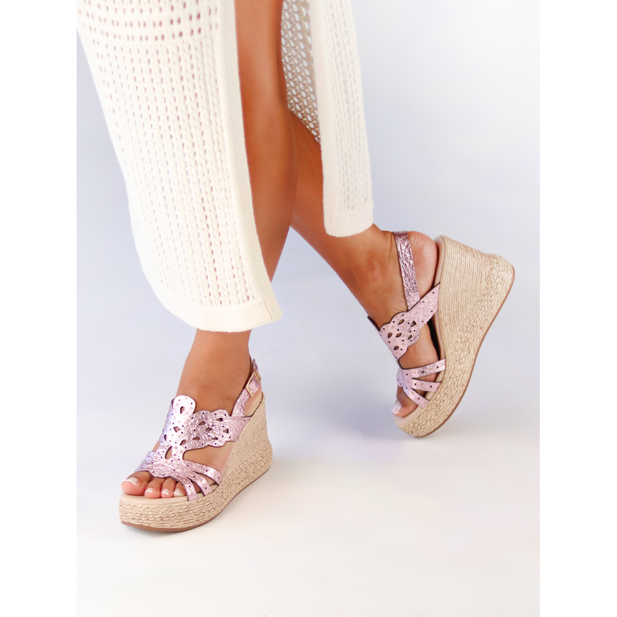 Pink High Wedge Sandal for Women Paula 05 | MLV Portuguese Shoes